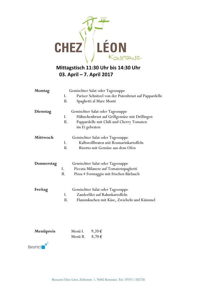 Menu at Brasserie Chez Léon restaurant, Konstanz