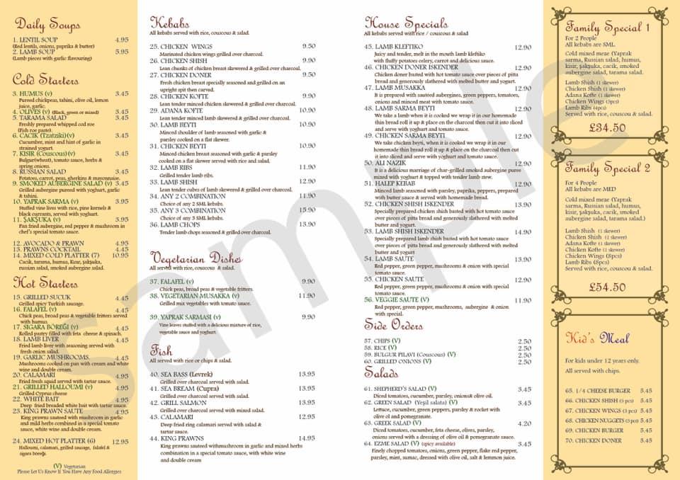 Menu at Deniz Restaurant, Basildon