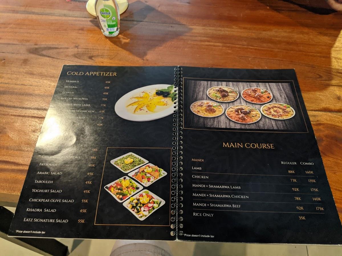 Menu at Eatz Signature restaurant, Jakarta