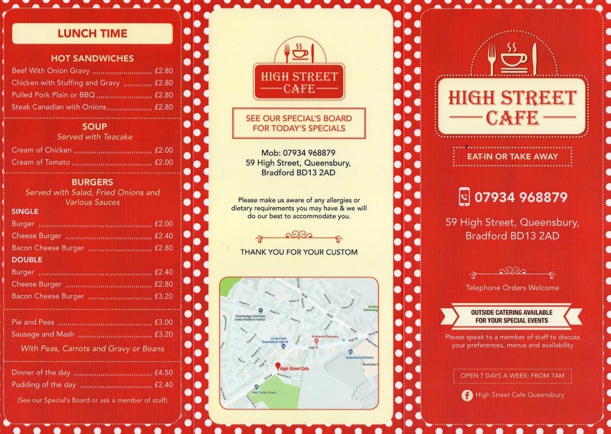 Menu at HIGH STREET CAFE, Bradford