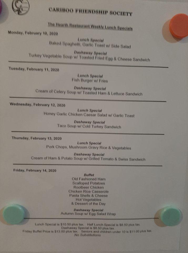 Menu at Hearth Restaurant, Williams Lake