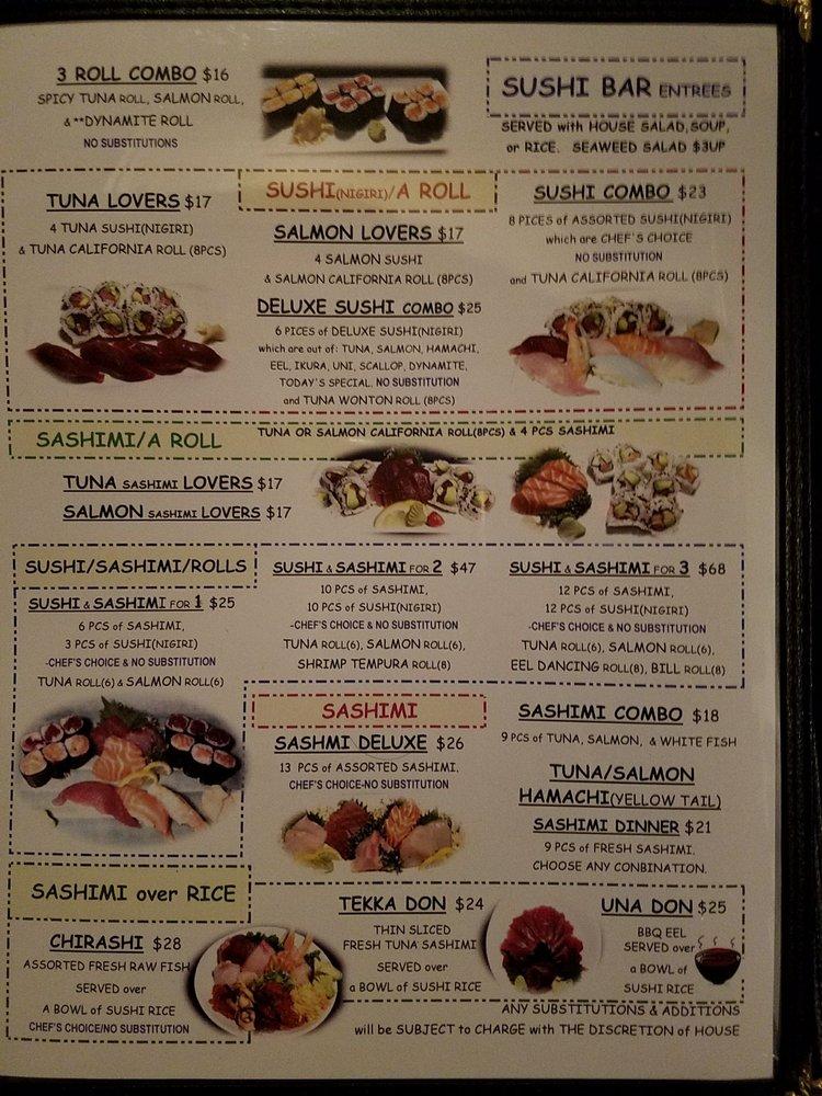 Menu at Koume Japan restaurant, Plantation