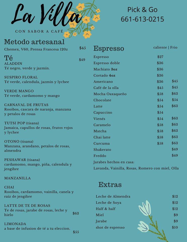Menu at La Villa Café, Rosarito