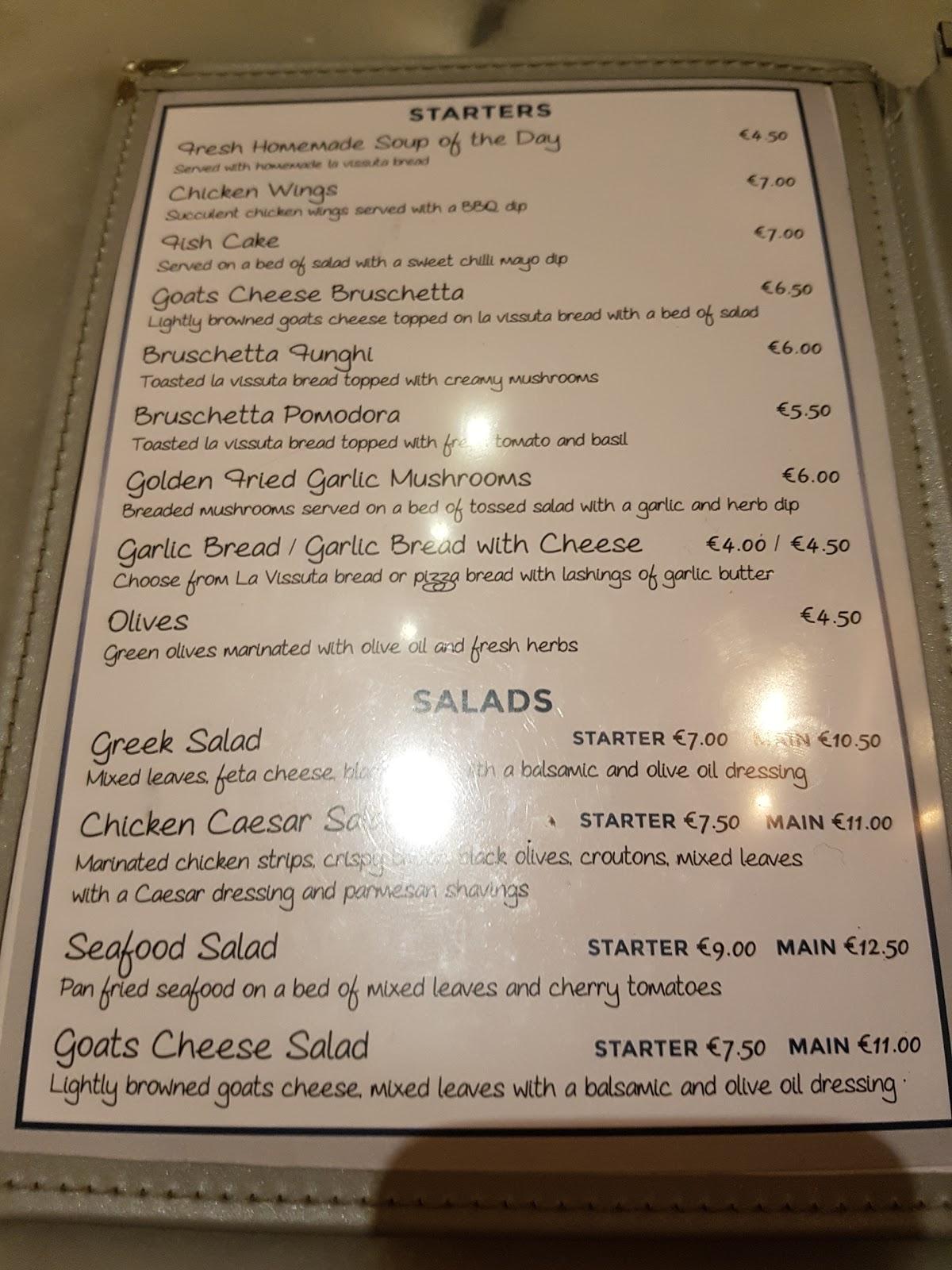 Menu at La Vissuta (The Snug) restaurant, Tuam, 22 High St