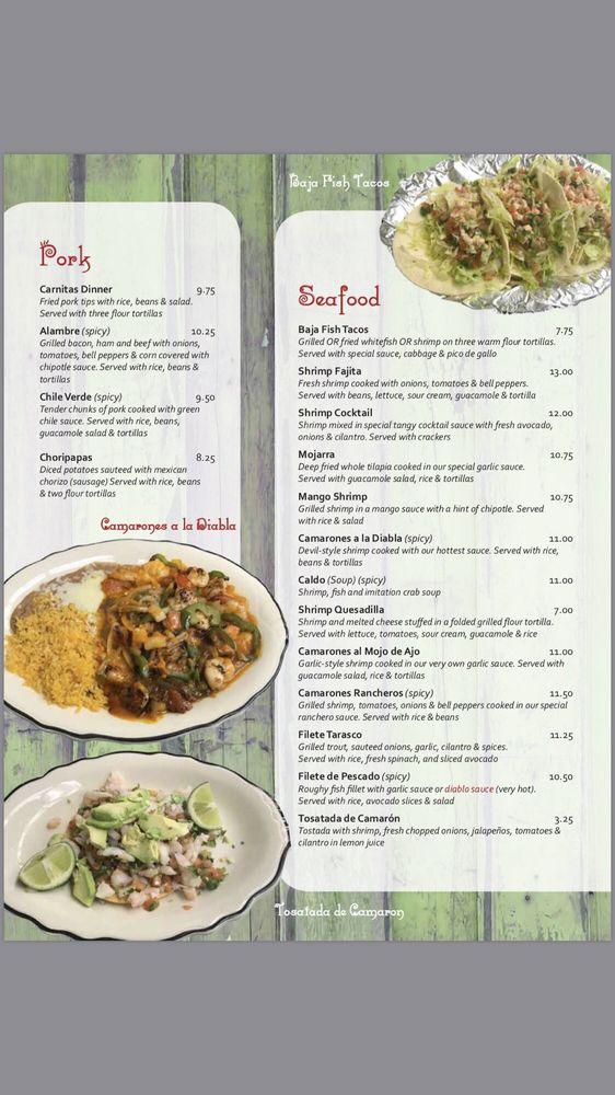 Menu at Los Tarascos restaurant, Kings Mountain, 706 York Rd