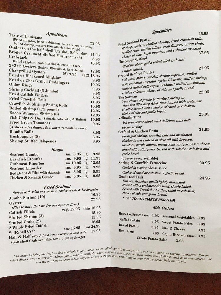 Menu at Mike Anderson's - Baton Rouge restaurant, Baton Rouge