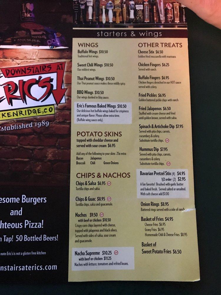 Menu at Downstairs at Eric's pizzeria, Breckenridge