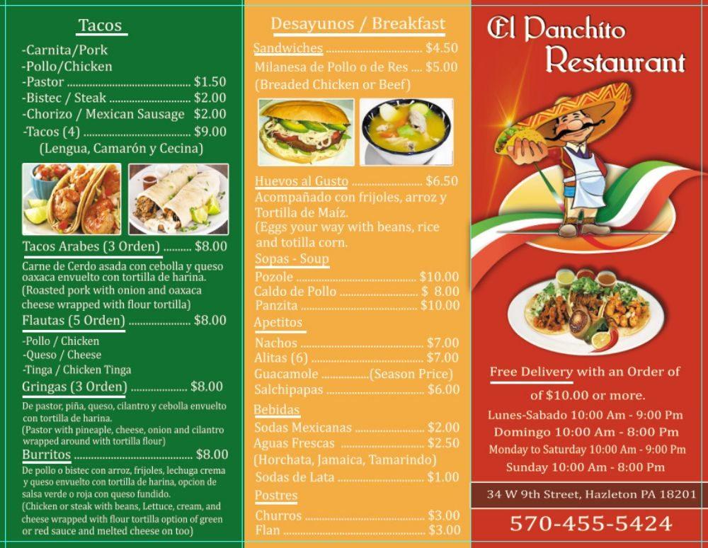 Menu at Restaurant El Panchito, Hazleton