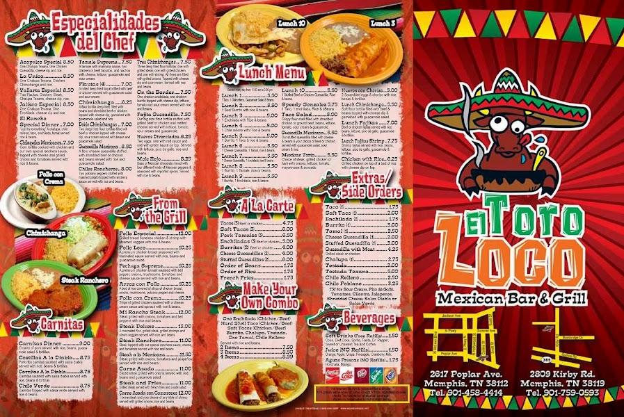 Menu at El Toro Loco at Kirby Rd restaurant, Memphis, Kirby Rd #109