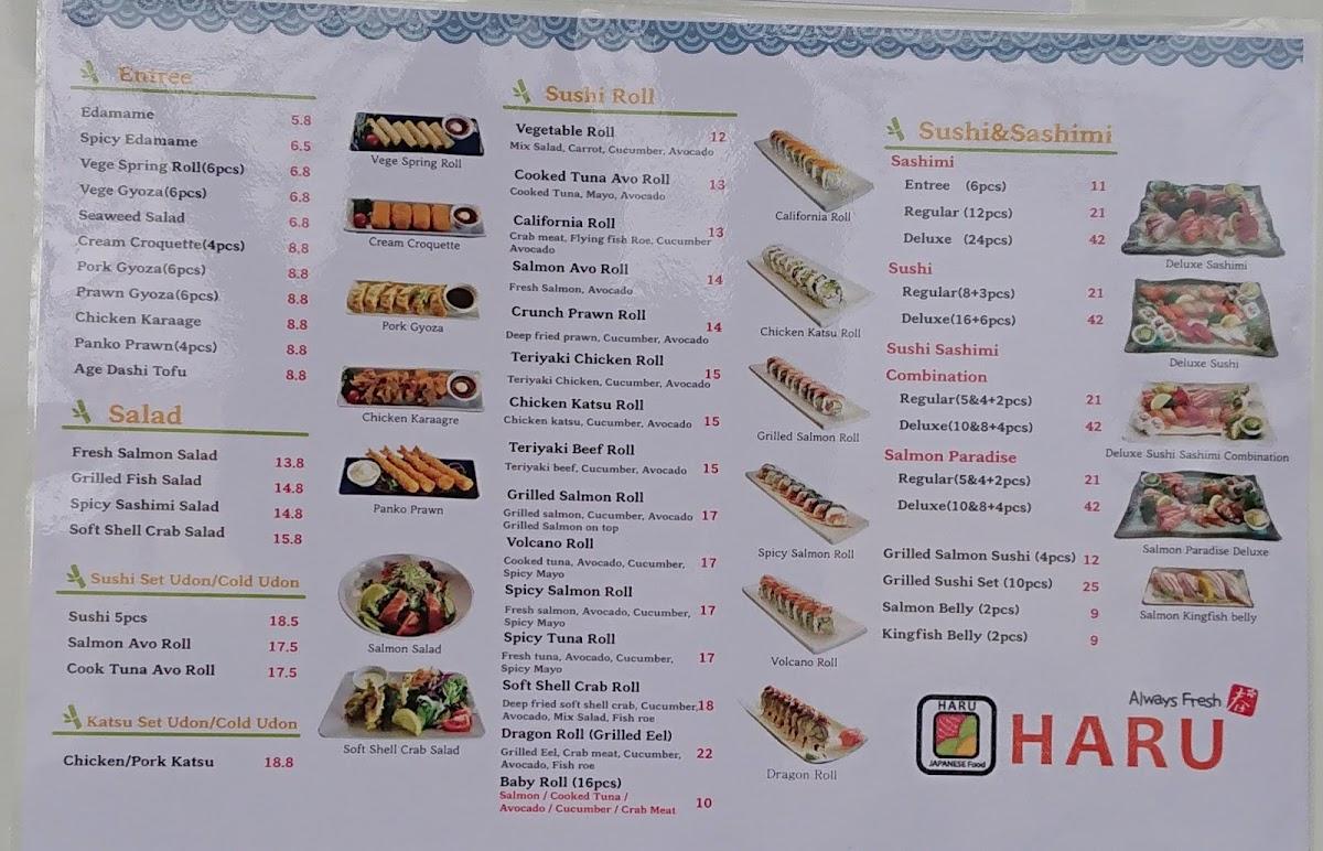 Menu at Haru Japanese Restaurant, Artarmon, 92 Hampden Rd