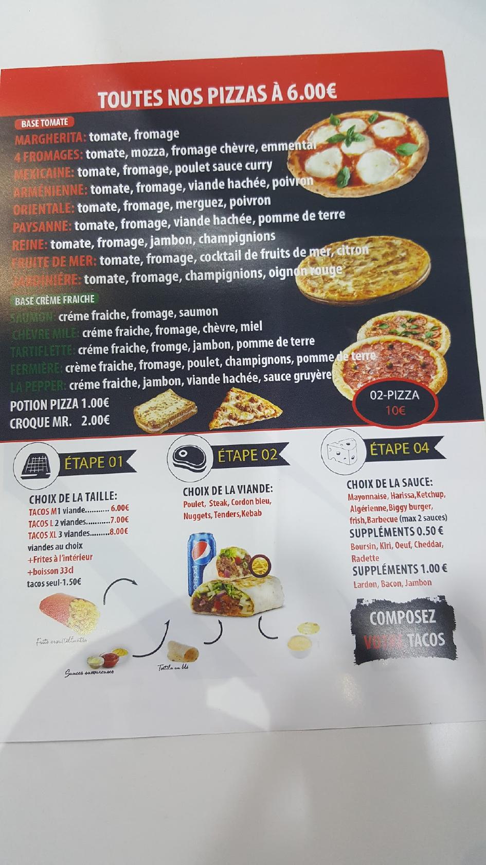 Menu at Marmara restaurant, Nimes