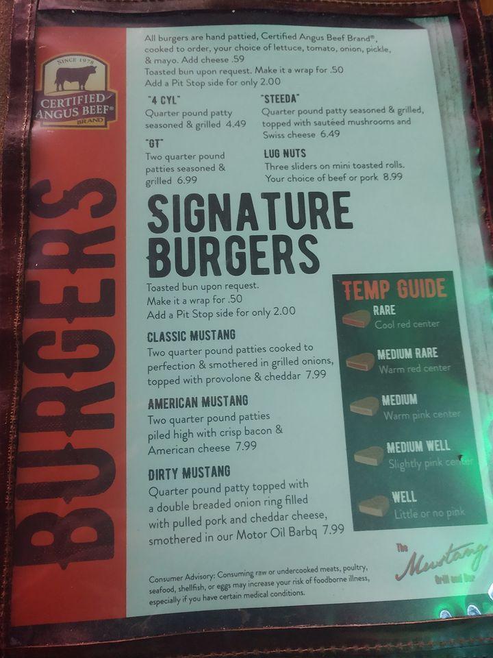 Menu at The Mustang Grill and Bar, Archer