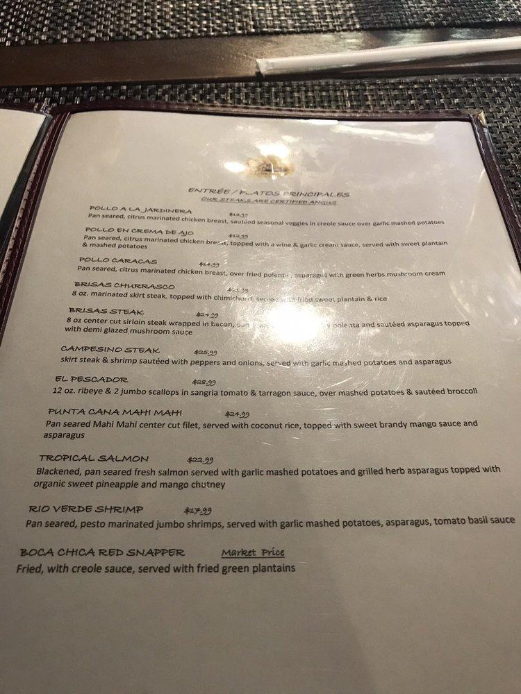 Menu at Brisas restaurant, Goldsboro