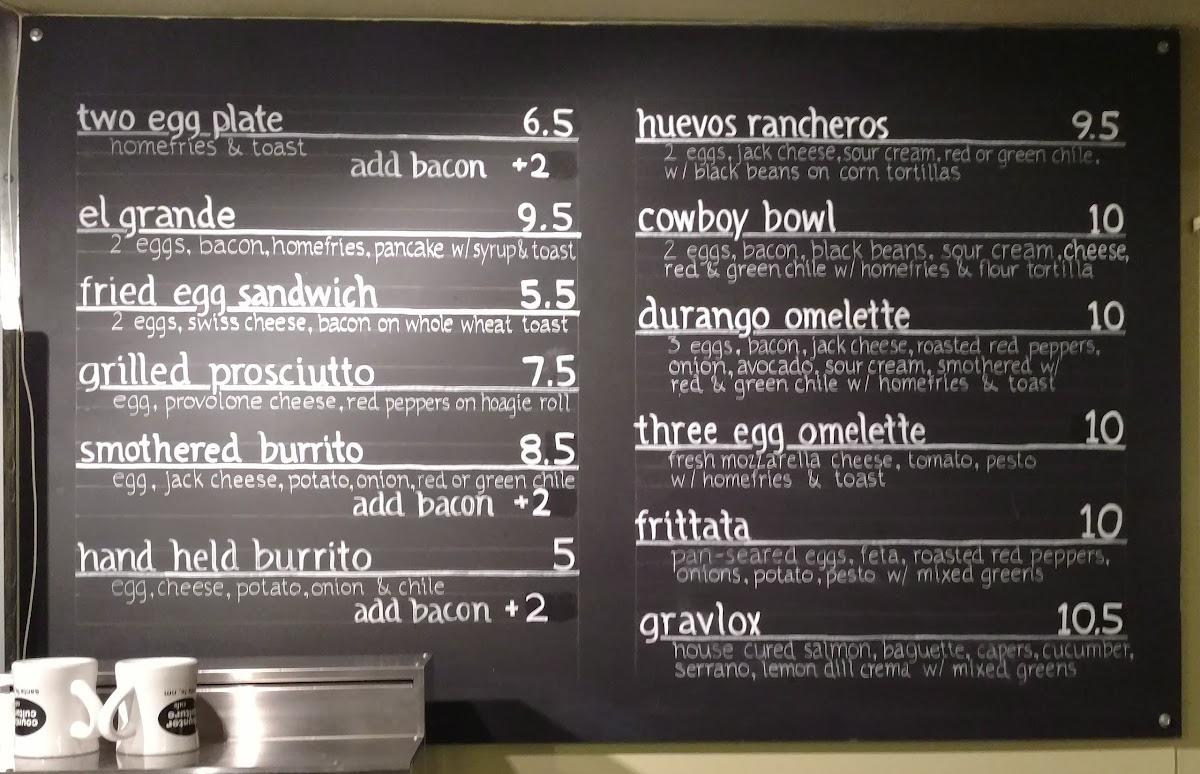 Menu at Counter Culture cafe, Santa Fe