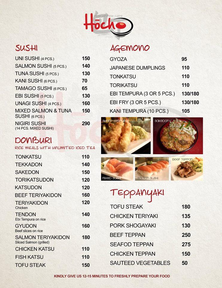 Menu at Hocho restaurant, Muntinlupa, Ground Floor
