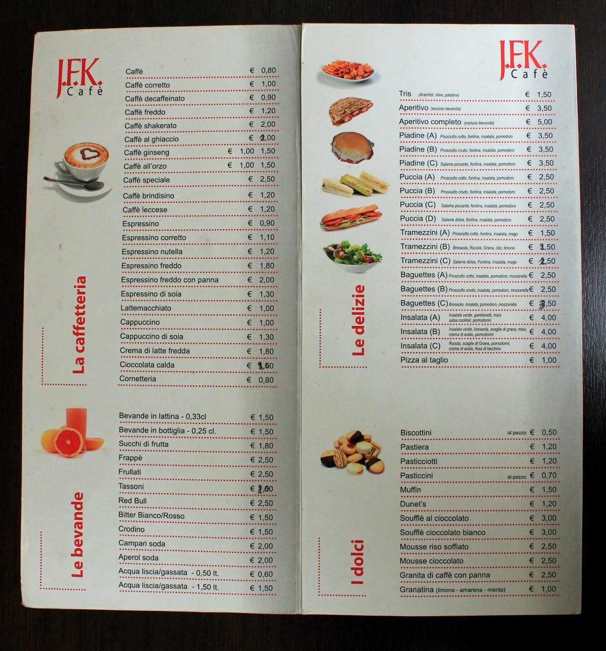 Speisekarte von J.F.K. Cafè cafe, Capurso