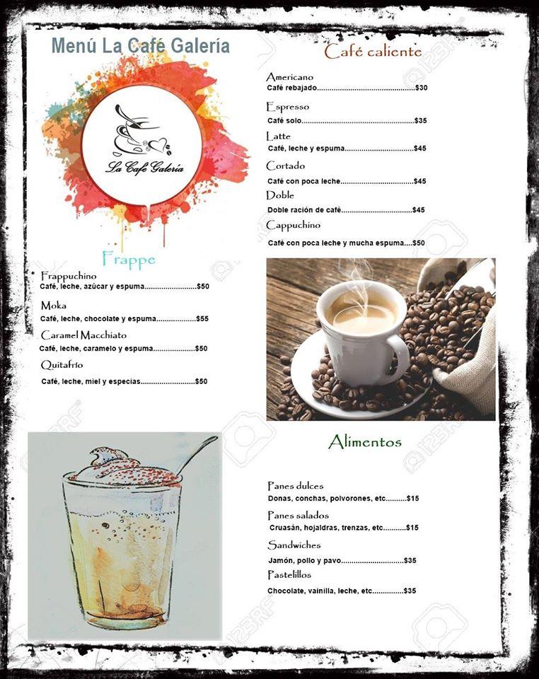 Menu at La café Galería, San Miguel de Cozumel