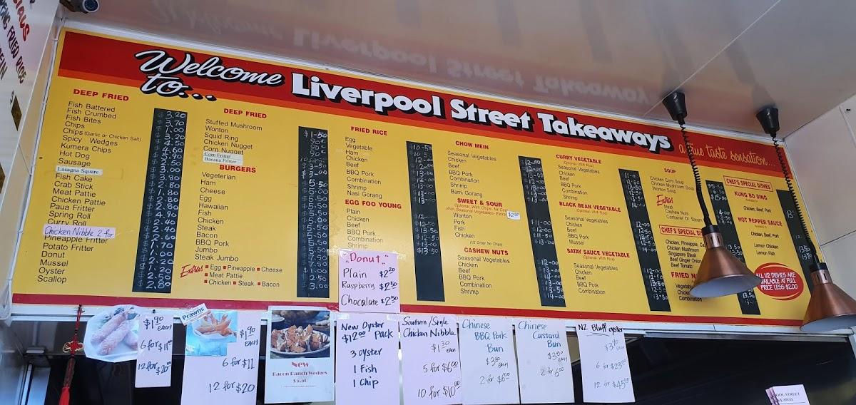 Menu at Liverpool Street Takeaways restaurant, Palmerston North
