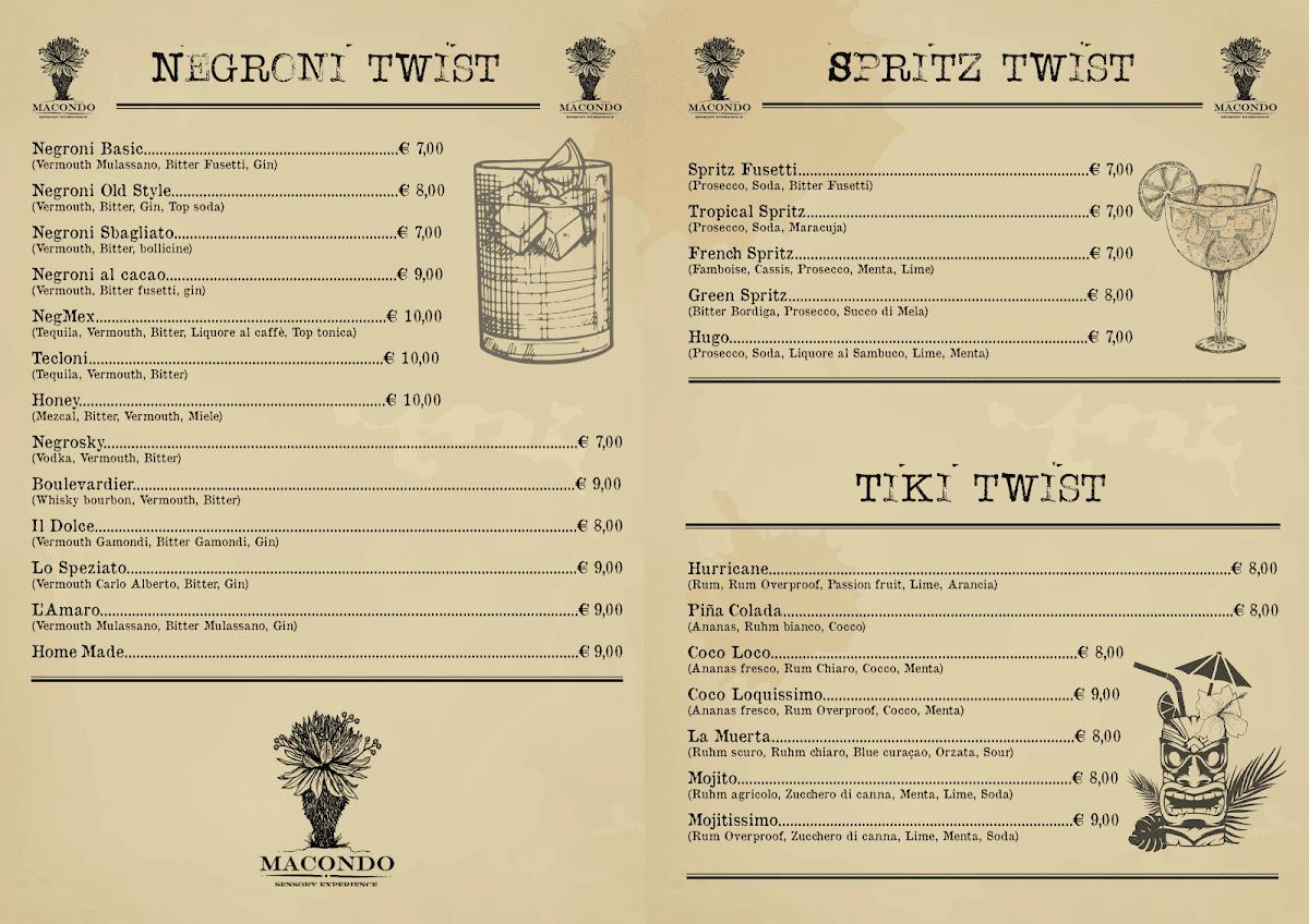 Menu da Macondo Sensory Experience ristorante, Follonica