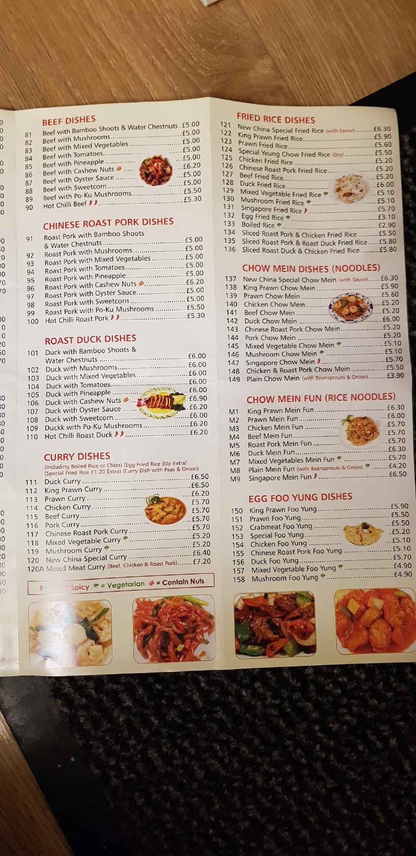 Menu at New China restaurant, Norwich