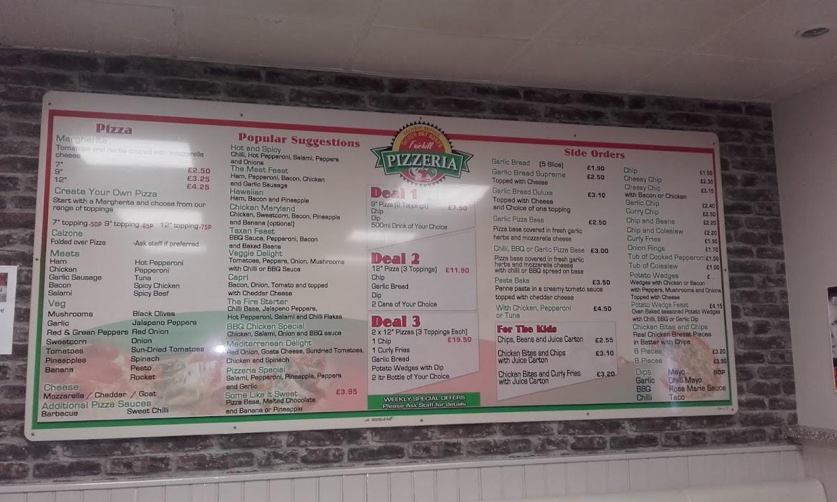 Menu at Fairhill Pizzeria, Cookstown