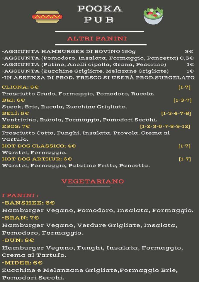 Menu at Pooka pub & bar, Pescara