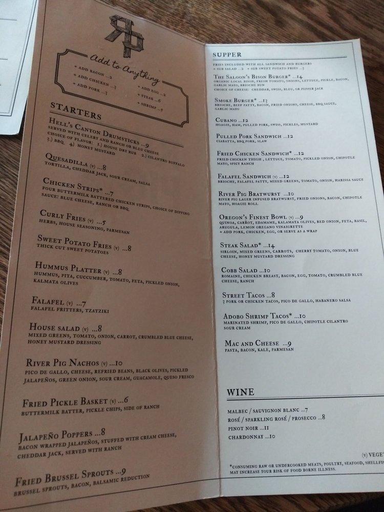 Menu at River Pig Saloon pub & bar, Bend