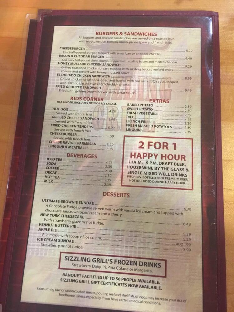 Menu at SIZZLING GRILL steakhouse, Lake Wales