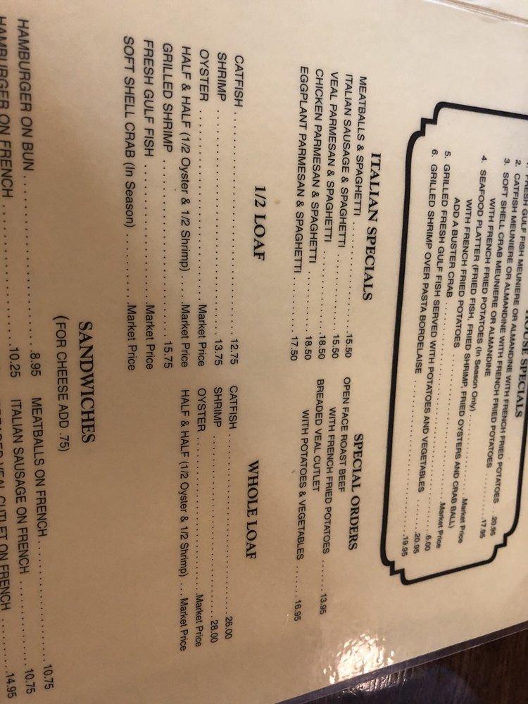 Menu at Mandina's Restaurant, New Orleans