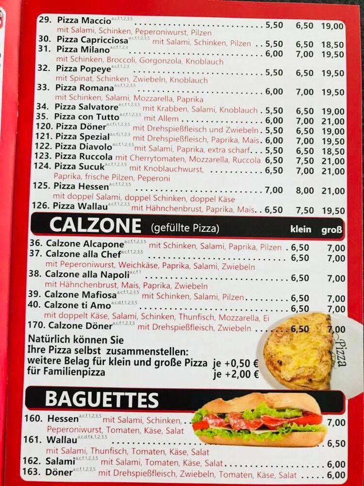 Menu at Pizzeria Latina, Biedenkopf