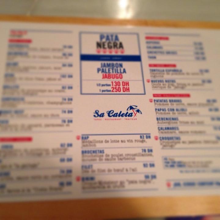 Menu at Sa Caleta restaurant, Rabat