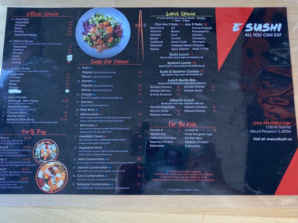 Menu at eSushi restaurant, Mount Prospect