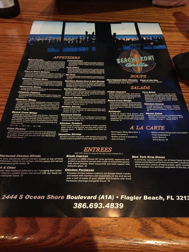 Menu at Beach Front Grille pub & bar, Flagler Beach