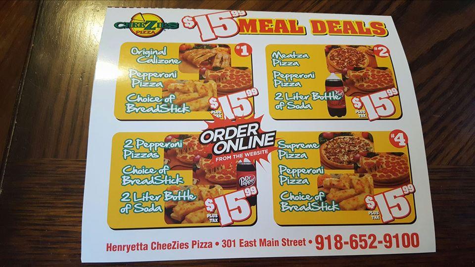 Menu at CheeZies Pizza pizzeria, Henryetta