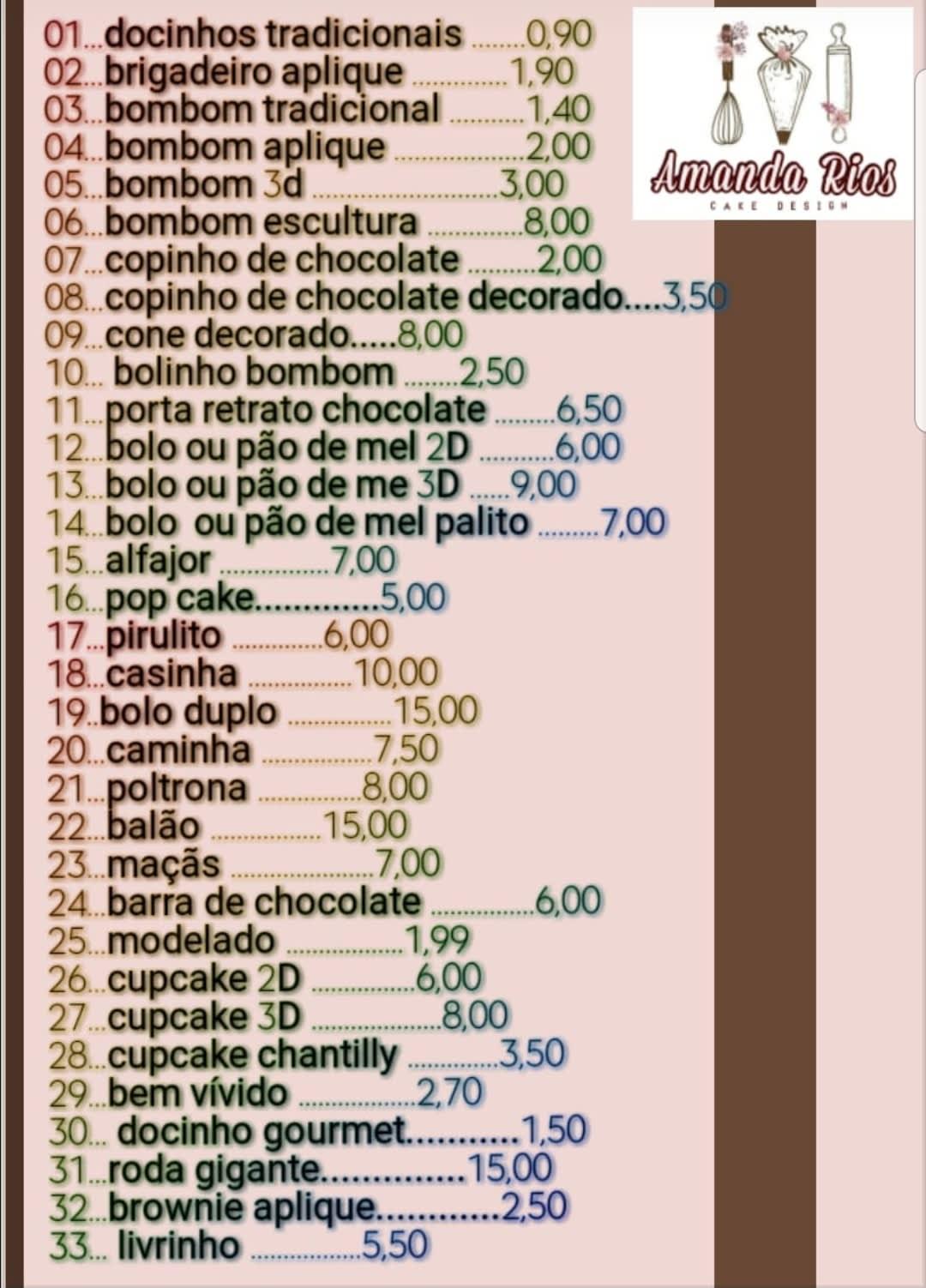 Menu em Doces Amanda Rios sobremesas, Serra