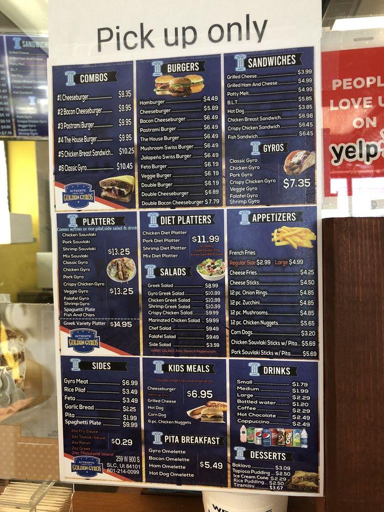 Menu at Golden Gyros restaurant, Salt Lake City