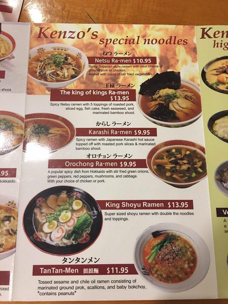 Menu at Kenzo Ramen restaurant, London