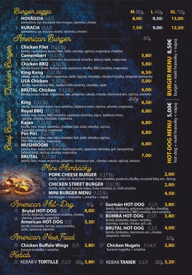 Carta de pizzería Michelle pizza & burger Podhorany Mechenice, Jelšovce