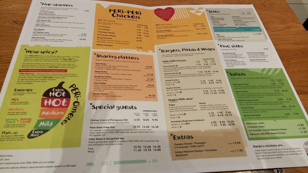 Menu at Nando's Wakefield restaurant, Wakefield
