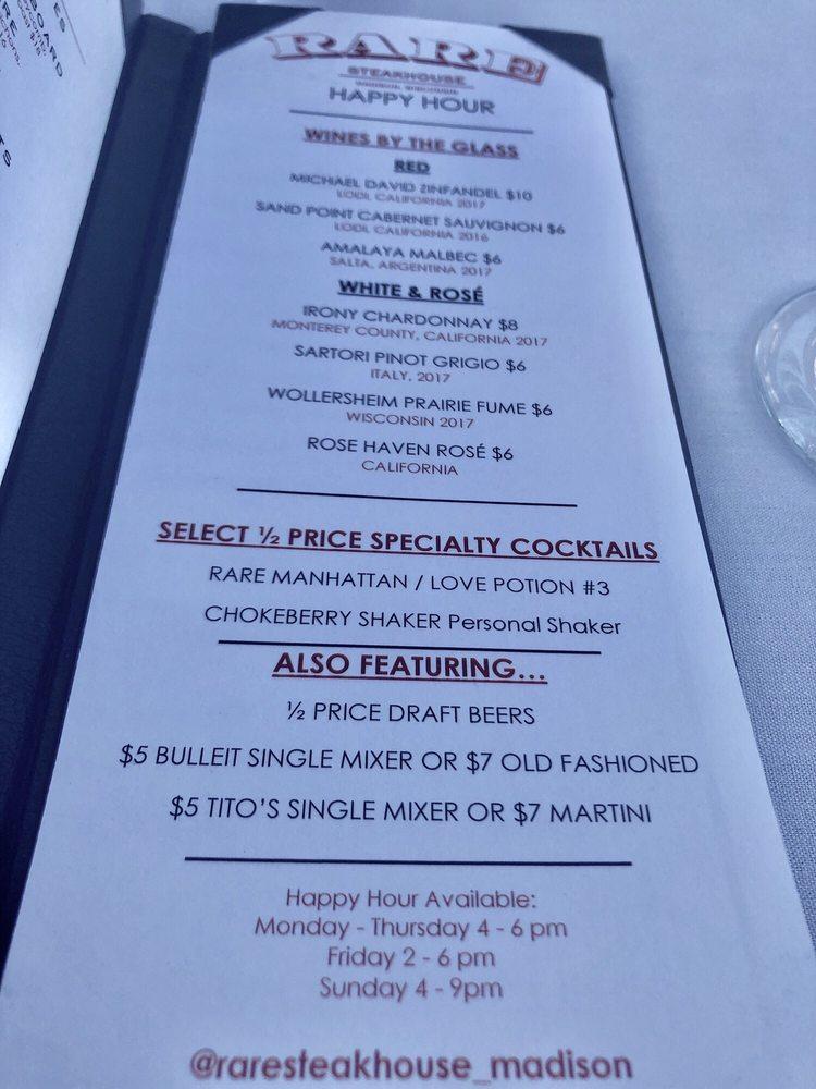 Menu at Rare Steakhouse, Madison