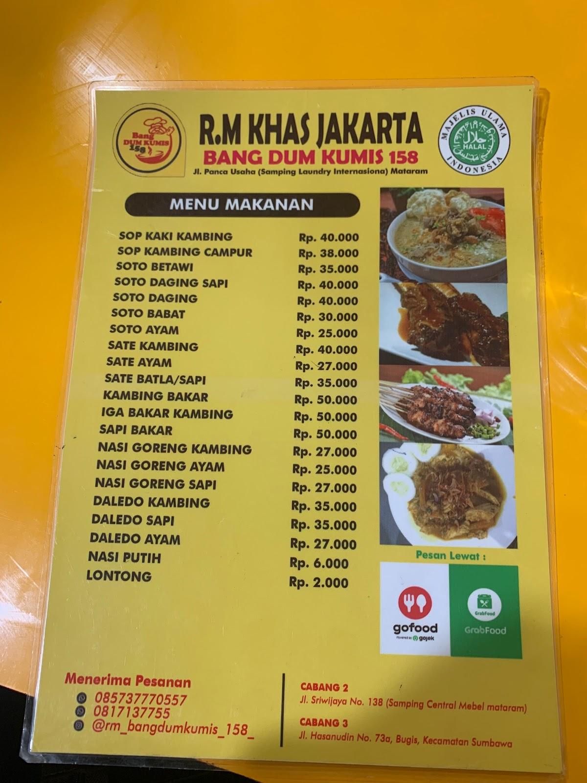 Menu at RM KHAS JAKARTA BANG DUM KUMIS restaurant, Mataram