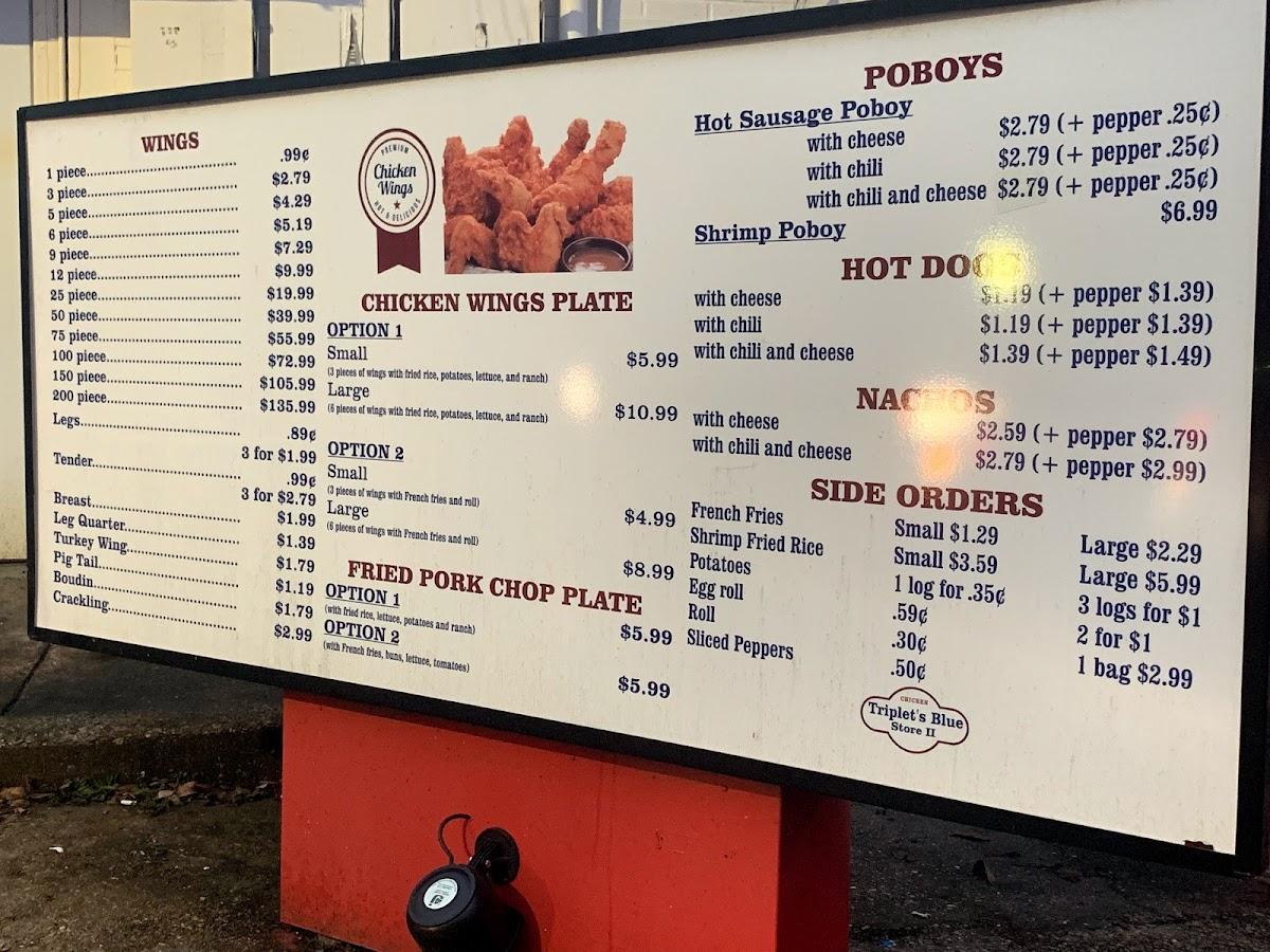Menu at TRIPLET BLUE STORE II restaurant, Baton Rouge