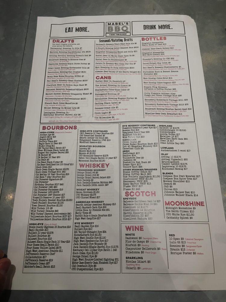 Menu at Mabel's BBQ, Cleveland