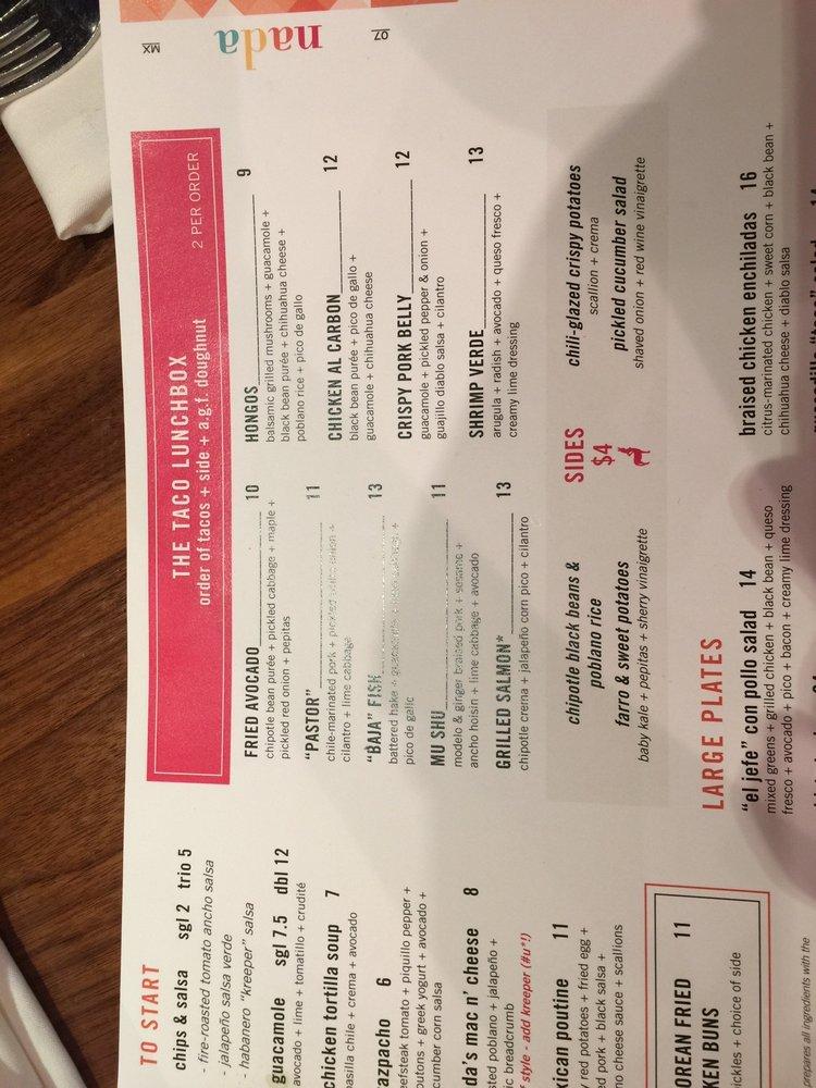 Menu at Nada pub & bar, Indianapolis