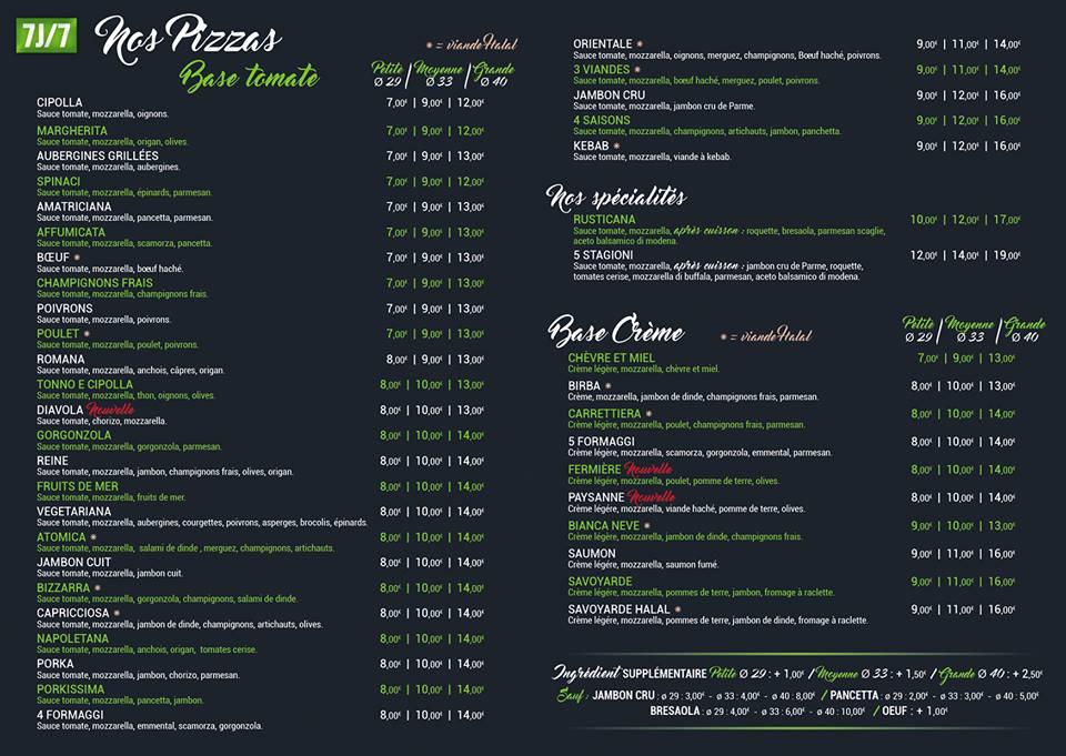 Menu at Pizzeria Rusticana, Montpellier
