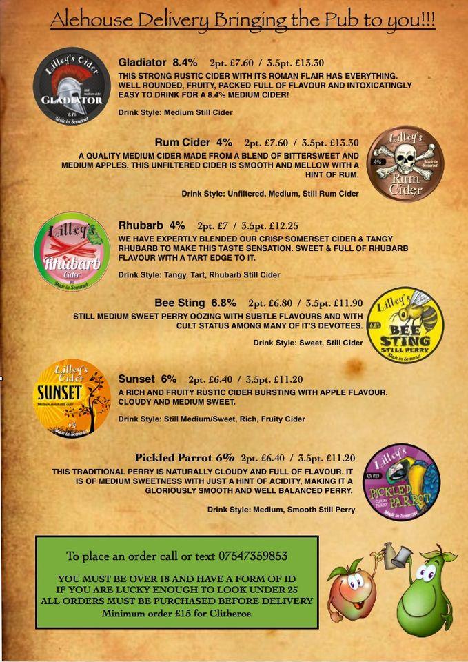 Menu at The Ale House Clitheroe pub & bar, Clitheroe