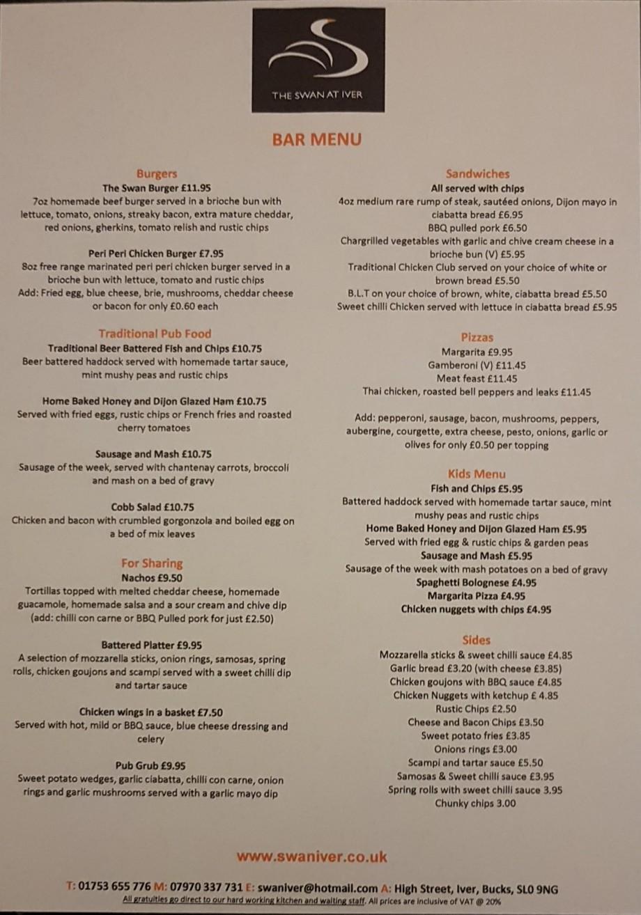 Menu at The Swan at Iver pub & bar, Iver