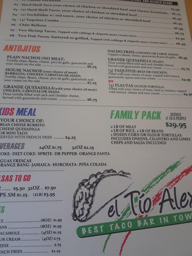 Menu at EL TIO ALEX TAQUERIA & CATERING restaurant, Rancho Cucamonga
