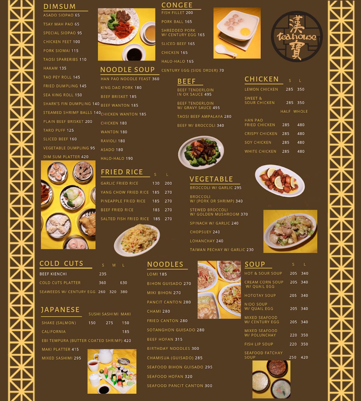 Menu at Han Pao Tea House restaurant, Mandaluyong, Mandala Park