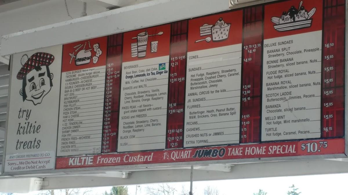 Menu at Kiltie Drive-In restaurant, Oconomowoc, N48W36154 E Wisconsin Ave